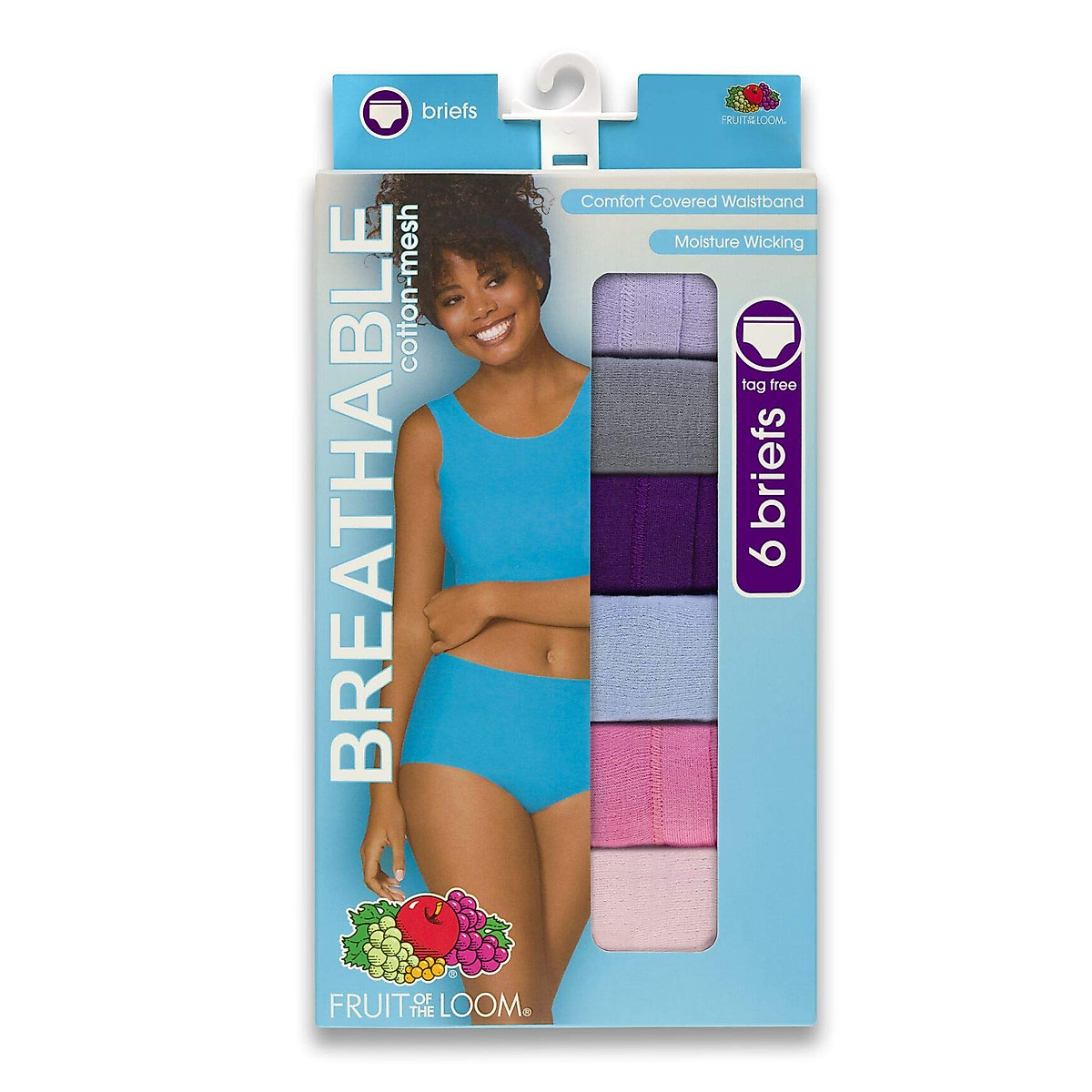 Fruit of the Loom womens Breathable Underwear, Regular, Brief - Cotton Mesh - 6 Pack Assorted Colors, 8 US