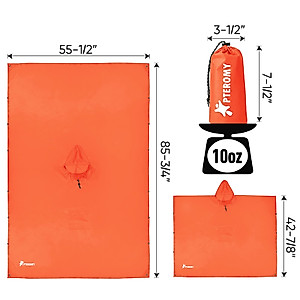PTEROMY Hooded Rain Poncho for Adult with Pocket, Waterproof Lightweight Unisex Raincoat for Hiking Camping Emergency (Orange)