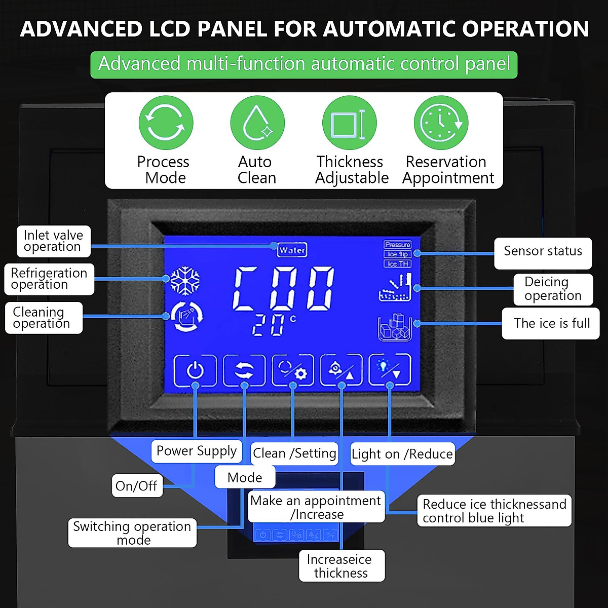 Towallmark Commercial Ice Maker Machine, 100Lbs/24H Ice Maker with 2 Water Inlet Modes, 50Pcs/Cycle, 33lbs Storage Bin, Stainless Steel Under Counter Ice Machine for Home Bar, Coffee Shop, Business