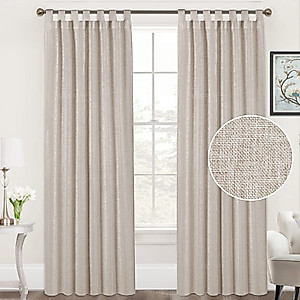 FantasDecor Curtains 84 Inch Length 2 Panels Tab Top for Living Room Bedrrom Light Filtering Linen Textured Window Drapes Neutral Country Rustic Farmhouse Boho Blinds, Angora