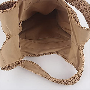 Straw Bag for Women Summer Handmade Beach Bag Soft Woven Tote Bag Large Weaving Shoulder Bag Purse Straw Handbag for Vacation (AK-4)
