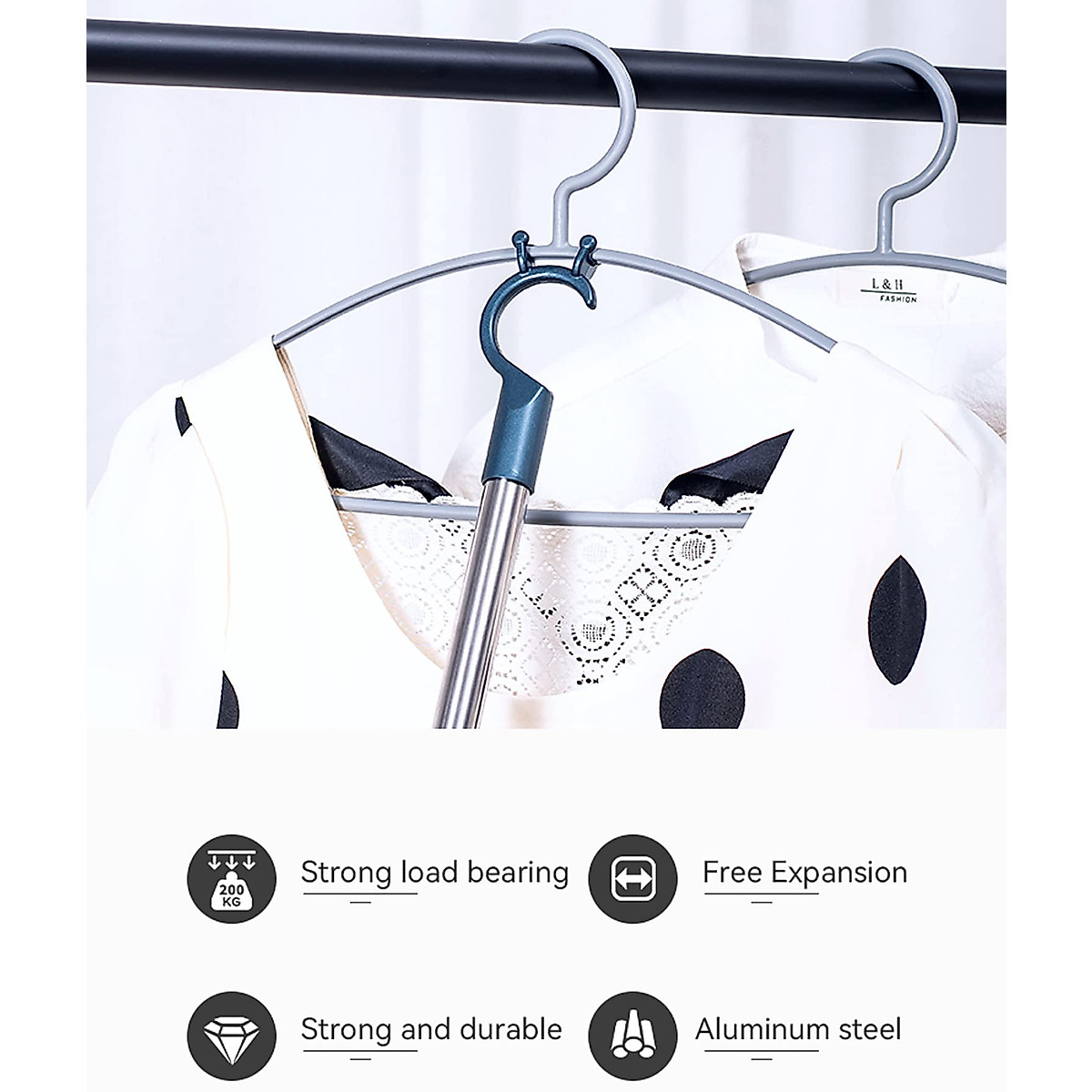 55'' Retractable Reach Sticks Extend Utility Pole Hook Adjustable Long Reach Stick for Closet/Ceiling/Shelf, Blue