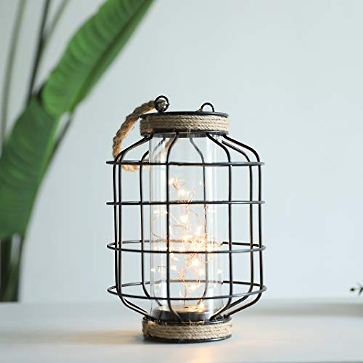 JHY DESIGN Metal Cage LED Lantern Battery Powered,9.4" Tall Cordless Accent Light with 20pcs Fairy Lights Christmas Lights for Weddings Parties Patio Events Indoors Outdoors