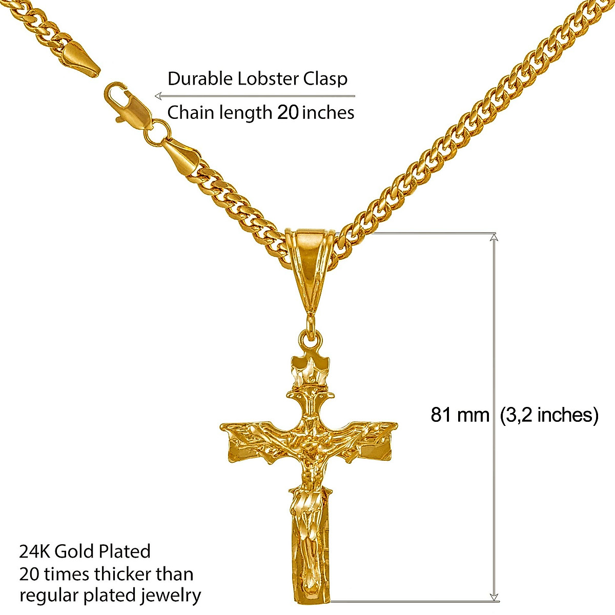 LIFETIME JEWELRY Extra Large Jesus on Cross Crucifix Necklaces for Men & Women 24k Real Gold Plated (XL Jesus on Cross Crucifix)
