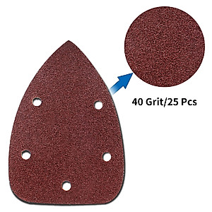 Cionyce 25 Pcs 40 Grit Mouse Detail Sander Sandpaper 5 Hole Mouse Sandpaper Hook and Loop Sander Pads Sanding Sheets for 140mm Sanding Machine