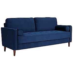 Signature Design by Ashley Darlow Modern Velvet Sofa with Bolster Pillows & USB Ports, Blue