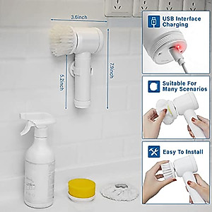 Electric Spin Scrubber,Electric Cleaning Brush with 3 Brush Heads,Cordless Portable Scrub Brush,Handheld Shower Scrubber Suitable for Bathroom/Tiles/Floor/Bathtub/Kitchen (White-1)