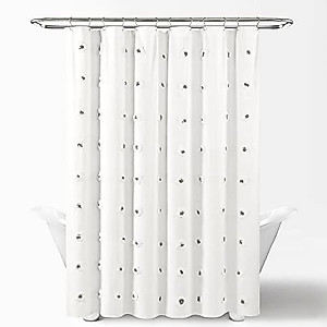 Lush Decor Boho Circle Tufted Yarn Dyed Eco-Friendly Recycled Cotton Shower Curtain, 72" x 72", Gray