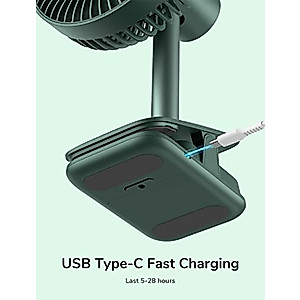 JISULIFE Clip on Oscillating Fan, 8000mAh Battery Operated Clip Desk Fan [5-28h], USB Rechargeable Table Fan with Clamp, 4 Speeds, Timer Shutdown，330°Rotate Clip Fan for Home Office Bed Stroller-Green