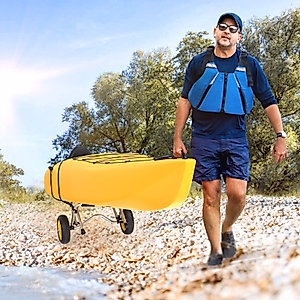 Bonnlo Boat Kayak Canoe Cart Carrier Dolly Trailer Tote Trolley Transport Kayak Accessories Large with 20x2mm Aluminum Pipe Double Kickstands, Inflation Free Solid Tire Wheels, 2 Ratchet Straps