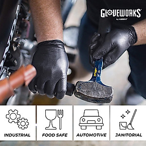 GLOVEWORKS HD Industrial Black Nitrile Diamond Texture Grip Disposable Gloves, X-Large (Pack of 100), 100