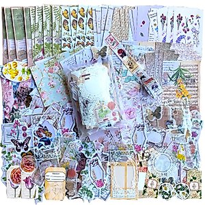 BLEDS 400PCS Vintage Journaling Supplies Pack, Scrapbook Paper Kit Aesthetic Scrapbook Paper Set Postage Stamp Stickers for Junk Journals Planner Retro Craft