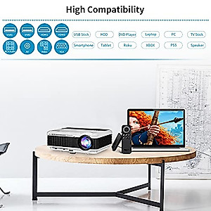 Wireless LED Projector 2 HDMI USB 1080P HD Home WiFi Bluetooth Projector LED LCD 5000 Lumens Smart Movie Theater Cinema Gaming Outdoor Entertainment Beamer Proyector for Phone PC DVD Laptop