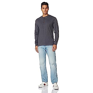 Hanes mens Beefy Long Sleeve Three-button Henley Shirt, Slate Heather, Large US