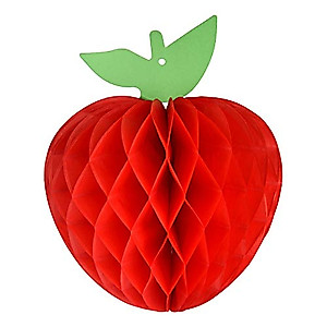FEPITO 15 Pack 7 Inch Apple Tissue Honeycomb Hanging Red Paper Apple Decorations Fruit Decoration for Back to School, Baby Shower