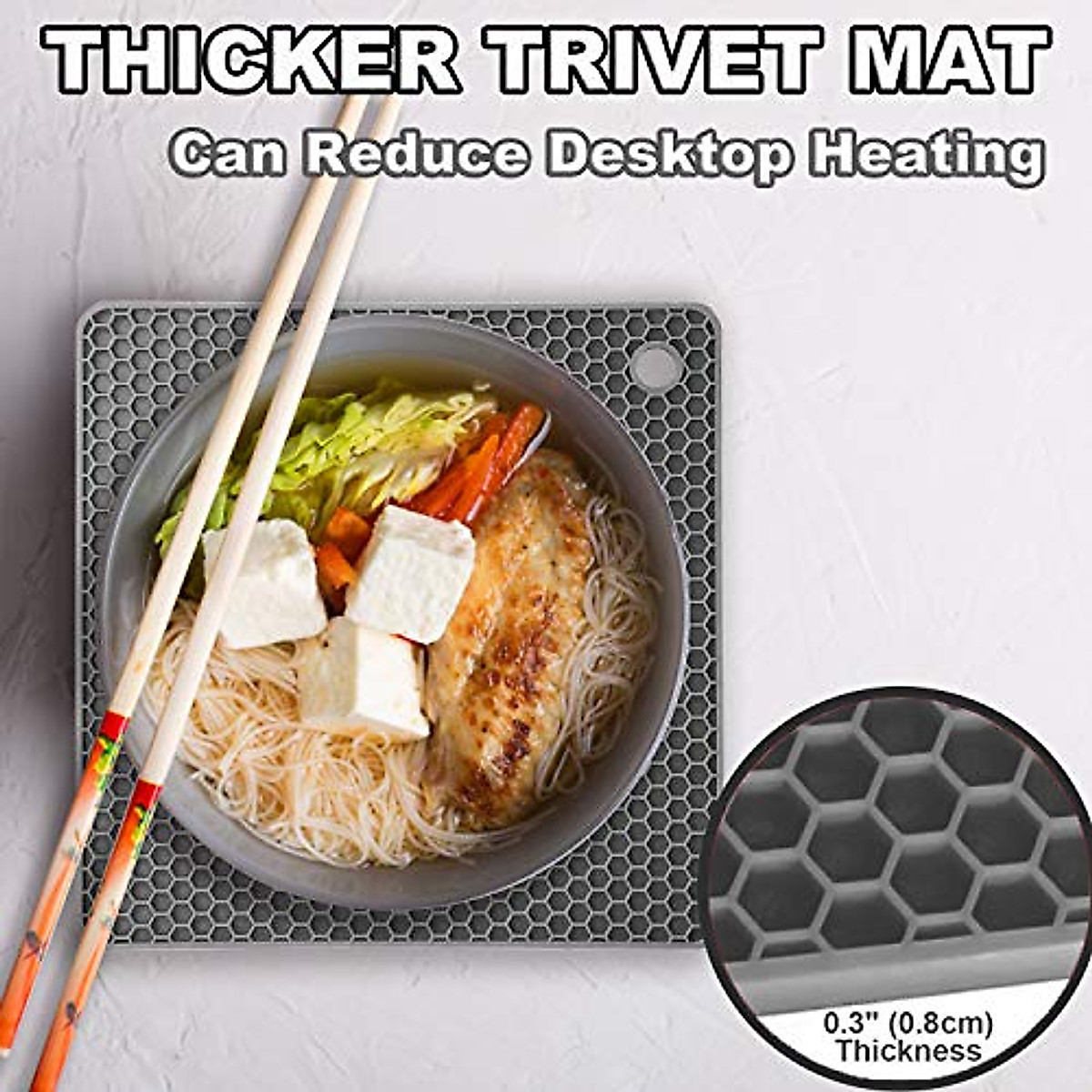 Anaeat 2 Pack Silicone Trivet Mats BPA Free - Heat Resistant Thicken Counter Mats, Multipurpose Hot Pads Non-Slip for Kitchen Potholder, Hot Dishes, Jar Opener, Spoon Rest, Drying Mat (Gray)