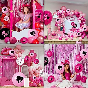 90 Pcs Pink Balloons, 12”Hot Pink Bow Girl Balloon Confetti Helium Latex Balloons for Girl Birthday, Baby Shower, Princess Doll Theme Party Decorations Supplies