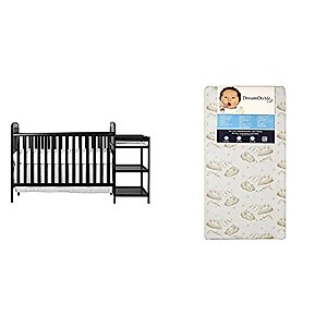 Dream On Me 4 in 1 Full Size Crib and Changing Table Combo with Dream On Me Spring Crib and Toddler Bed Mattress, Twilight