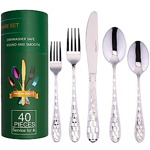 40-Piece Silverware Set for 8, Durable 18/10 Stainless Steel Flatware Set, Premium Home Kitchen Eating Tableware Cutlery Utensil Set for Gift, Include Fork Knife Spoon Set, Dishwasher Safe (Silver)