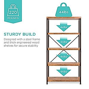 Best Choice Products 5-Tier Rustic Industrial Bookshelf Display Décor Accent for Living Room, Bedroom, Office w/Metal Frame, Wood Shelves - Brown