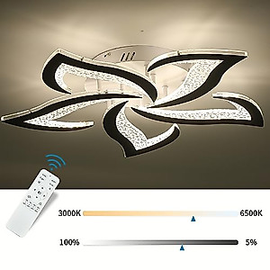 Garwam Modern LED Ceiling Lights,Black LED Dimmable Flower Shape Ceiling Light Chancelier,Flush Mount Ceiling Lamp Lighting fixture with Remote Control for Living Room Dining Room Hallway Kitchen(48W)