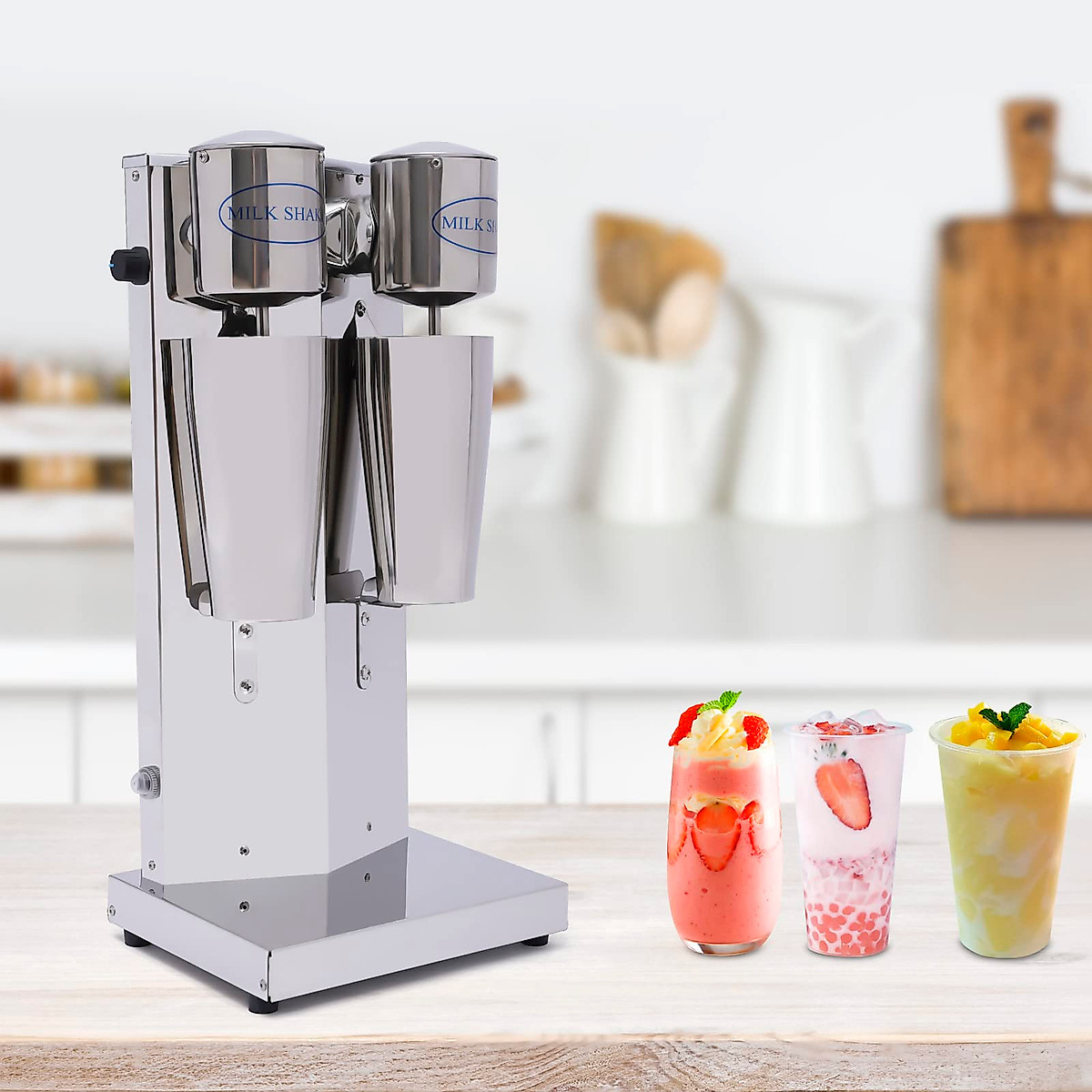 Commercial Electric Milkshake Maker, Electric Milk Shakers Blenders Stainless Steel Milk Shaking Machine Drink Mixer Drinks Maker Machine Smoothie Blenders 16000RMP (Double Head) (Type 2)
