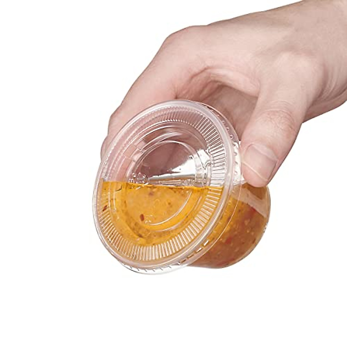 Comfy Package [4 oz. - 50 Count Clear Disposable Plastic Portion Cups with Lids - Soufflé Cups, Jello Shot Cups With Lids, Clear Plastic Containers Perfect for salad Dressing and More