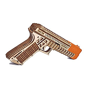 Wood Trick Defenders Gun 3D Wooden Puzzles for Adults and Kids to Build - Shoots up to 13 ft - 2 Clips - 9x5 in - Wooden Model Kits for Adults and Kids - 14+