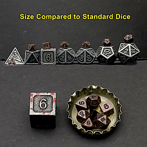 Haxtec Mini Dice Set Tiny Small Metal DND Dice Set with Dice Case Portable Antique Copper Metal Dice Set for Keychain