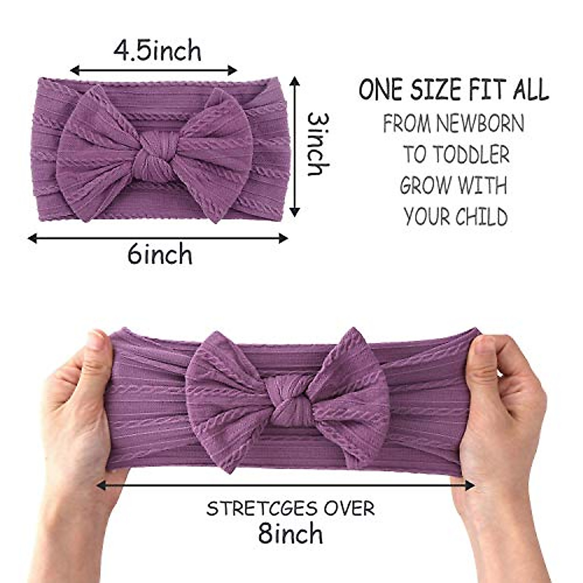 Makone 8PCS Baby Nylon Headbands Hair Bows Elastics Handmade Hair Accessories for Baby Girls Babies Newborn Infant Toddler 0-3 0-6 6-12 Months