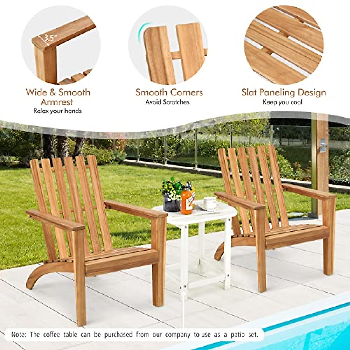 Tangkula Adirondack Chair Acacia Wood Outdoor Armchairs, Weather Resistant for Patio Garden Backyard Deck Fire Pit, Lawn Porch Furniture & Lawn Seating, Campfire Chair, Adirondack Lounger (2, Natural)