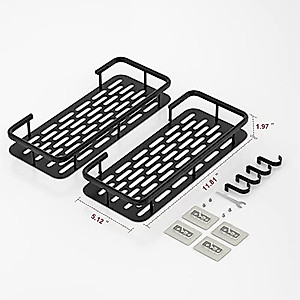 ZGDZ Self-Adhesive Black Shower Shelves with Removable Hooks Bathroom Stick on Shower Caddy Wall Mount Aluminum Shower Organizers Bathroom Trays Toiletries Holders 2-Pack