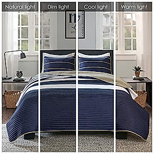 Comfort Spaces Quilt Set Trendy Casual Fun, Vibrant Color Design, Hypoallergenic All Season, Lightweight Coverlet Bedspread Cozy Kids Bedding & Sham Full/Queen Verone White Blue Stripe 3 Piece