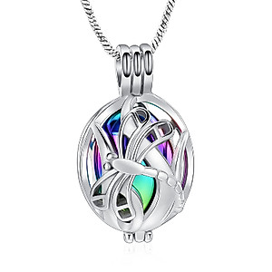 Yinplsmemory Dragonfly Urn Necklace for Ashes for Human/Pet Ashes Stainless Steel Hollow Memorial Locket Pendant Jar Keepsake Cremation Jewelry
