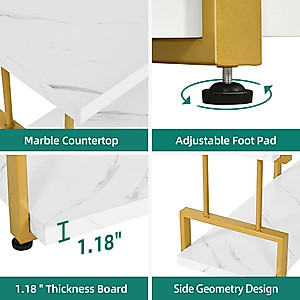 YITAHOME Gold Bookshelf, 3-Tier Modern Bookcase Open Book Shelf Horizontal Bookshelf for Living Room, Sleeping Room, Home Office, Faux Marble White