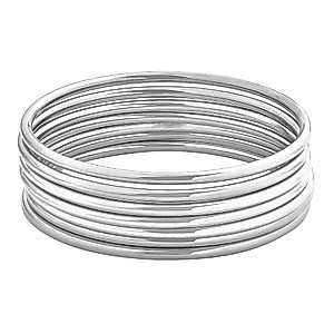 Edforce Stainless Steel Glossy Thin Round Bangle Bracelet Set for Women, Set of 7 (Silver, 7.8")