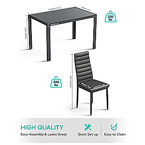 Bealife Kitchen Dining Table Set for 6, Tempered Glass 7 Piece Table and Chairs Set Modern for Home, Kitchen, Living Room, Dining Room,Black