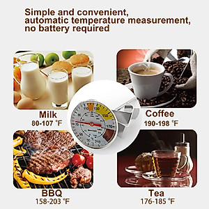 Milk Frothing Thermometer for Coffee Chocolate - Cappuccino Frothy Milk Foam Stainless Steel Thermometer for 12 Oz, 20 Oz and 32 Oz Espresso Steaming Pitchers 2" Dail 5" Stem