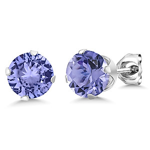 Gem Stone King 925 Sterling Silver Round Tanzanite Stud Earrings For Women (1.50 Cttw, Gemstone Birthstone, Round 5.5MM)