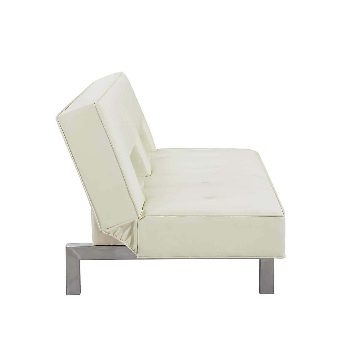 Astrid Futon Sofa Bed Faux Leather Futon Couch Modern Convertible Folding Sofa/Bed Couch with Chrome Legs Reclining Mini Coach Leather Futons Small Couch for Bedroom Living Rooms, Office - Cream