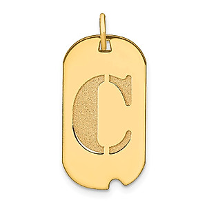 Solid 14k Yellow Gold Letter C Initial Dog Tag Pendant Charm
