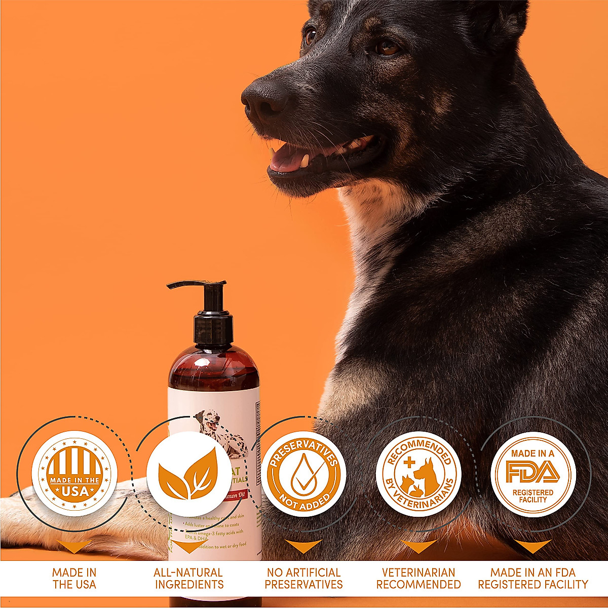 RestoraPet Skin & Coat Essentials - Wild Alaskan Salmon Oil, Natural Liquid Health Supplement for Dogs and Cats - Support Shiny Fur & Seasonal Allergy Relief, Enriched with Omega 3-16 fl. oz. Bottle