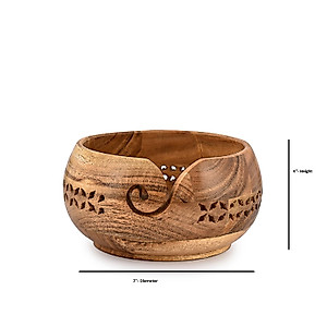 SAMHITA Acacia Wood Yarn Bowl Holder |Handmade Crocheting Accessories and Supplies Organizer (7" x 7" x 4")