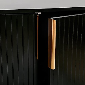 VilroCaz Modern 60'' Large Storage Cabinet Sideboard, Wooden Console Table Kitchen Buffet Cabinet with Metal Handles & Legs and Adjustable Shelves for Living Room Kitchen Entryway (Black-1)