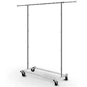 Simple Trending Standard Rod Clothing Garment Rack, Rolling Clothes Organizer on Wheels for Hanging Clothes, Chrome