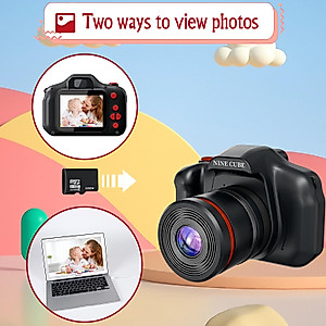 NINE CUBE Digital Camera for Kids, Black Toddler Camera for 3 4 5 6 7 8 Years Old Boys & Girls, Mini Toy Long Lens Kids Digital Camera, Best Toy Camera Gift for Children with 32G SD Card