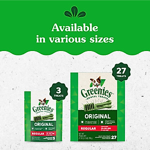 GREENIES Original Regular Natural Dog Dental Care Chews Oral Health Dog Treats, 36 oz. Pack (36 Treats)