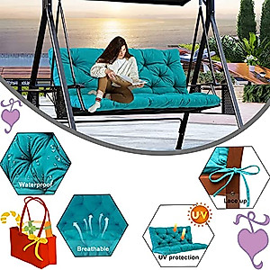 Dttra Replacement Cushions for Swing, Garden Bench Seat Cushion, Waterproof Swing Replacement Cushions with Backrest and Ties, Outdoor Porch Patio Swing Non-Slip Chairs Pad (E, 40 x 60in), Lake Blue