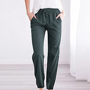 SMIDOW Warehouse Pant Womens Flowy Pants Womens Cotton Linen Pants Drawstring Elastic Waist Tapered Pants with Pockets Relaxed Fit Casual Fall Pants Army Green XL