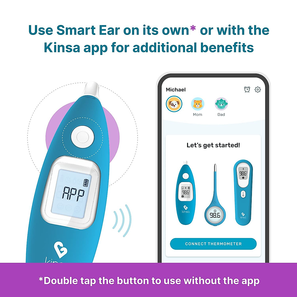 Kinsa Smart Ear Thermometer for Fever - Medical Infrared Termometro - FDA Cleared for Body Temperature Readings for All Ages - Connects to a Smartphone App to Track Symptoms and Get Illness Guidance